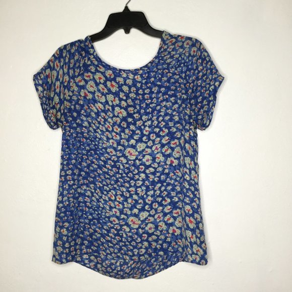 CAbi | Tops | Cabi Blue Floral Short Sleeve Blouse Crossover Button ...